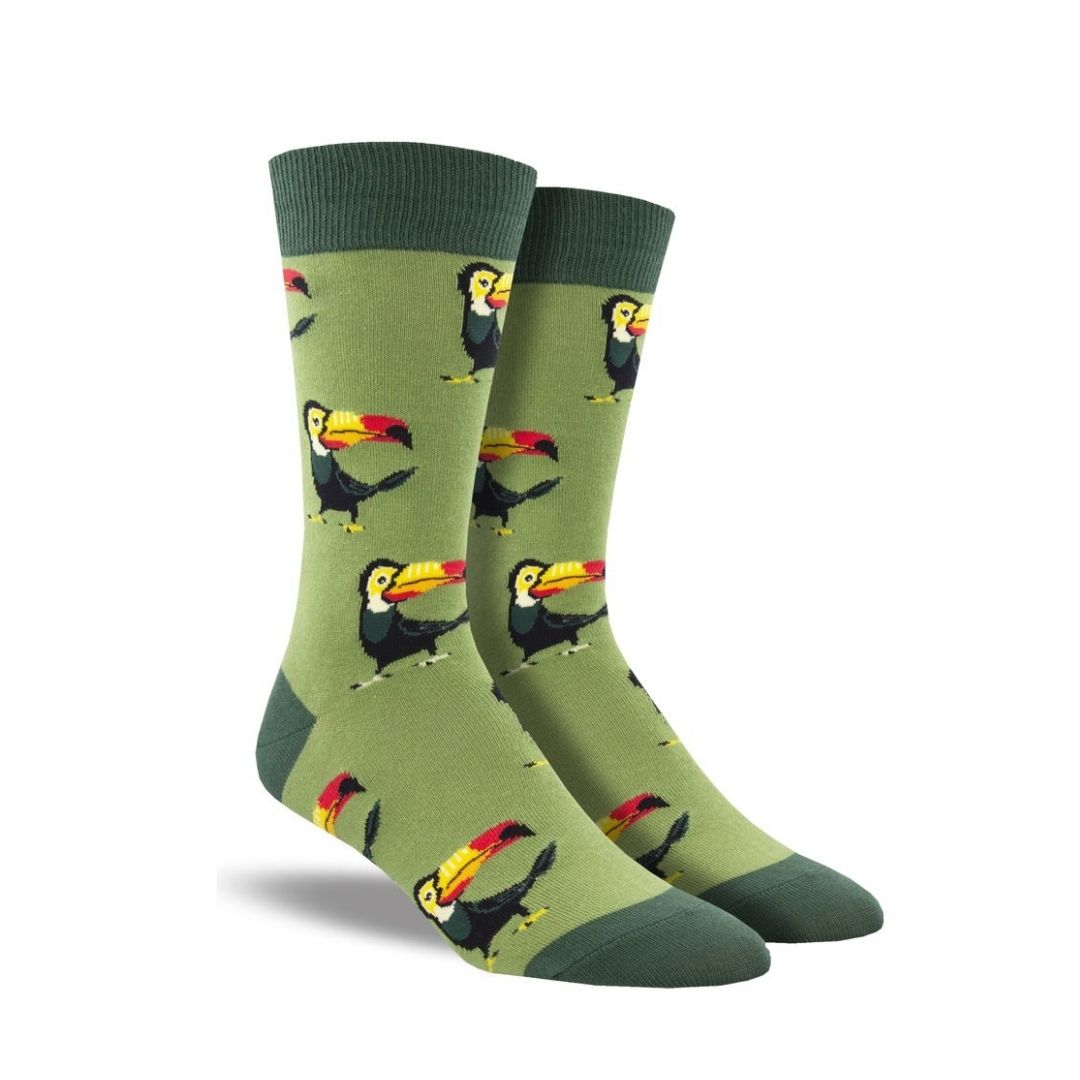 Men's Socksmith Tropical Toucan Socks | Bird Cotton Crew Socks – White ...